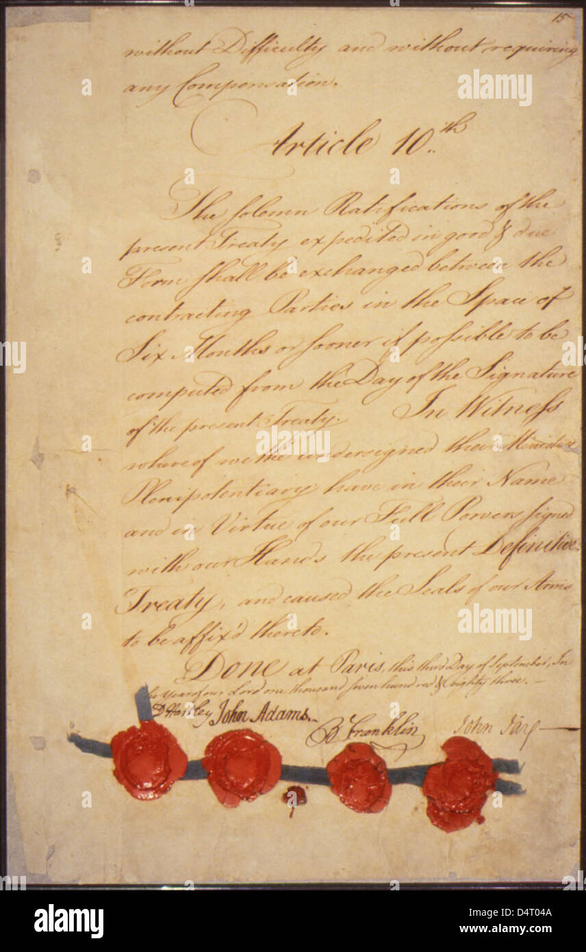 The Treaty of Paris, signed in 1783, officially ended the American ...