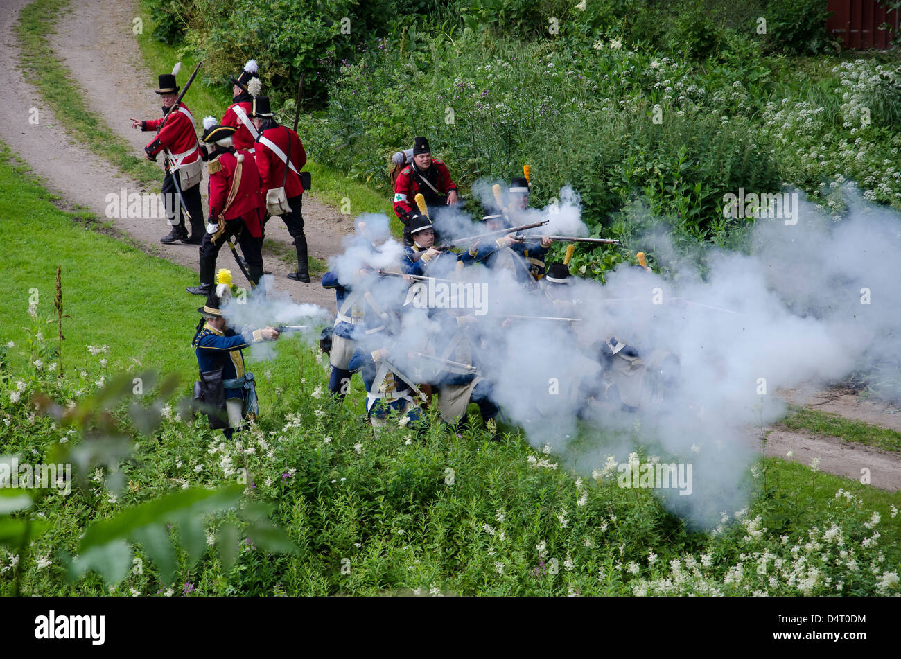 17-th century soldier display with simulated musket fire Stock Photo ...
