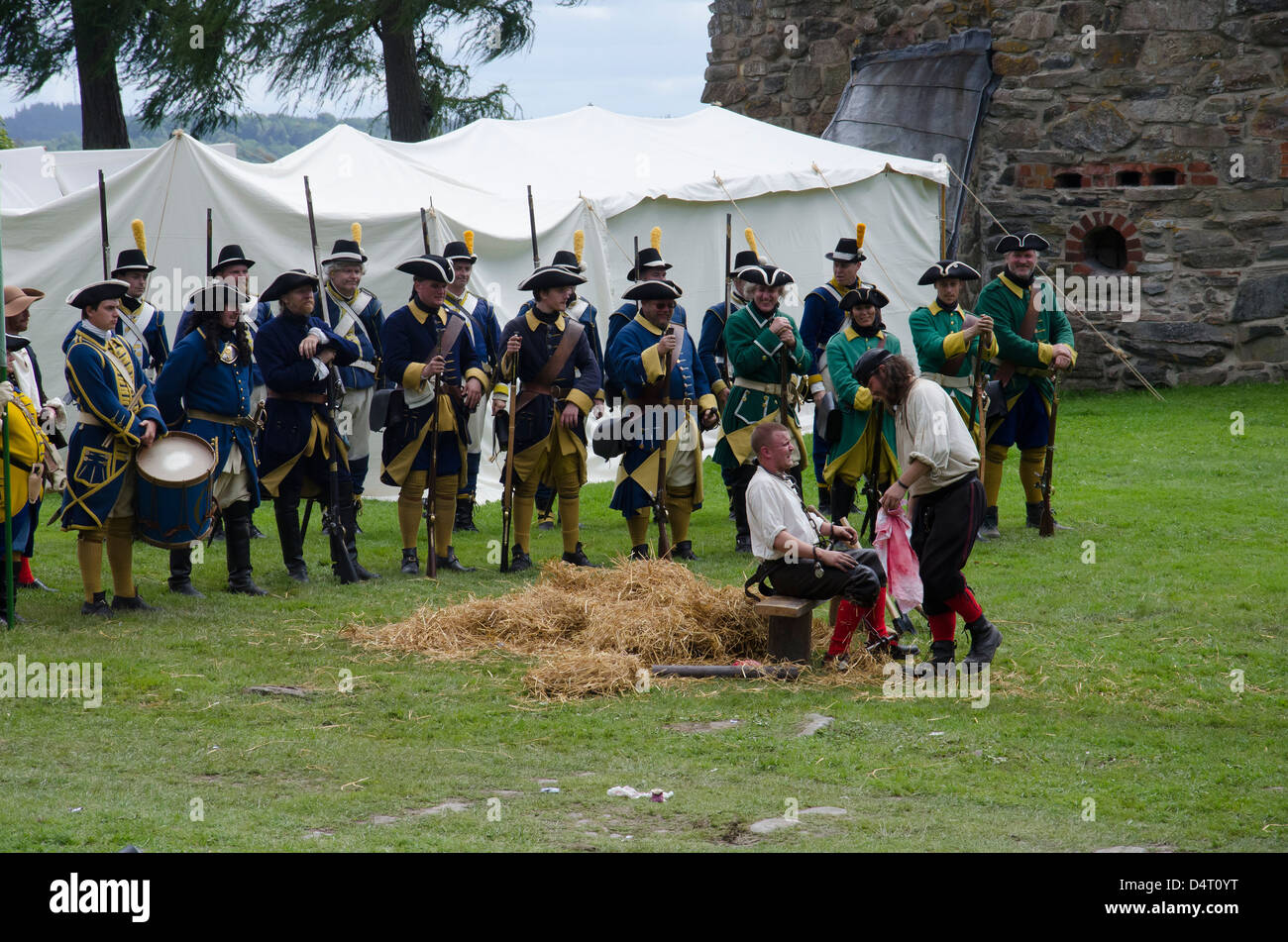 17-th century soldier display with simulated musket fire Stock Photo ...
