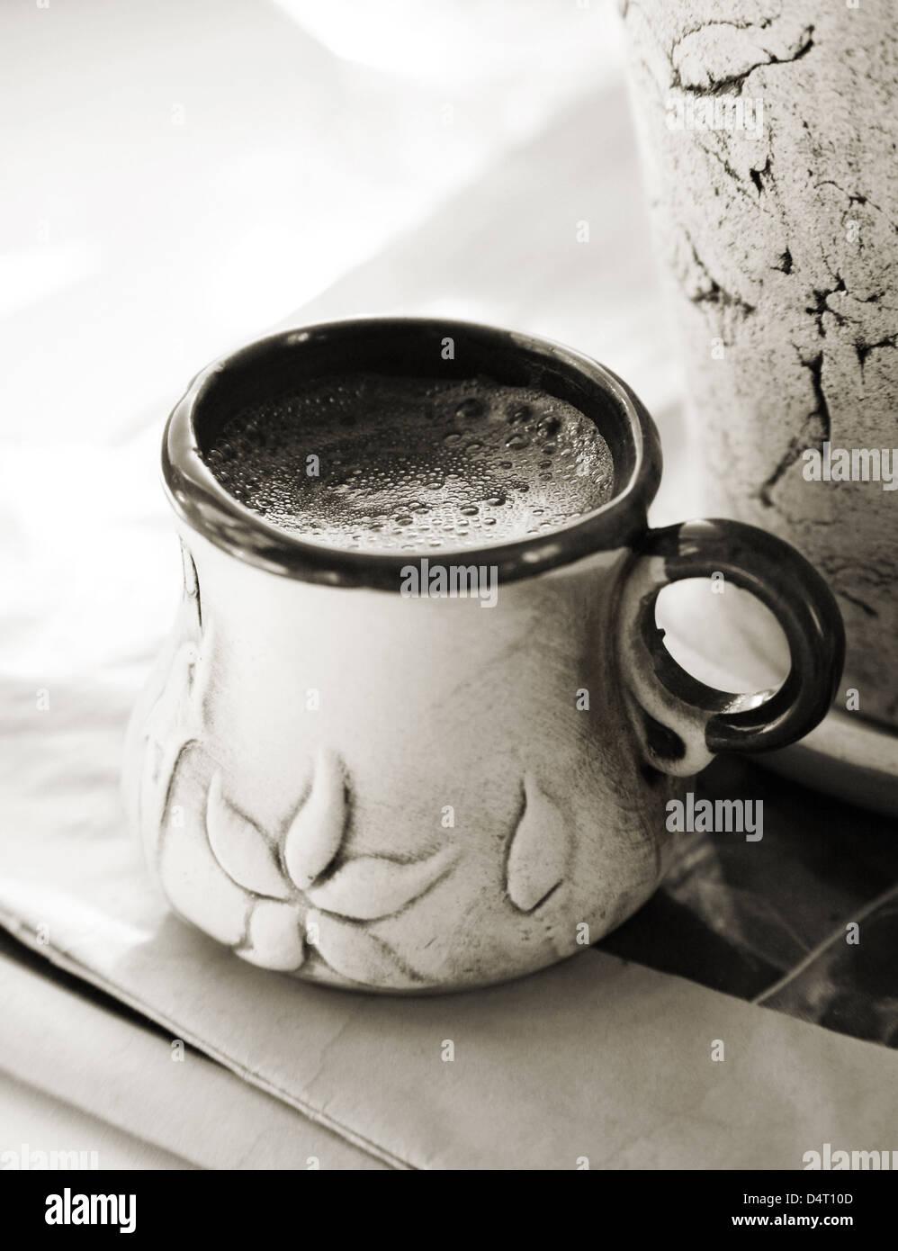 Monochrome image, drinking coffee Stock Photo - Alamy