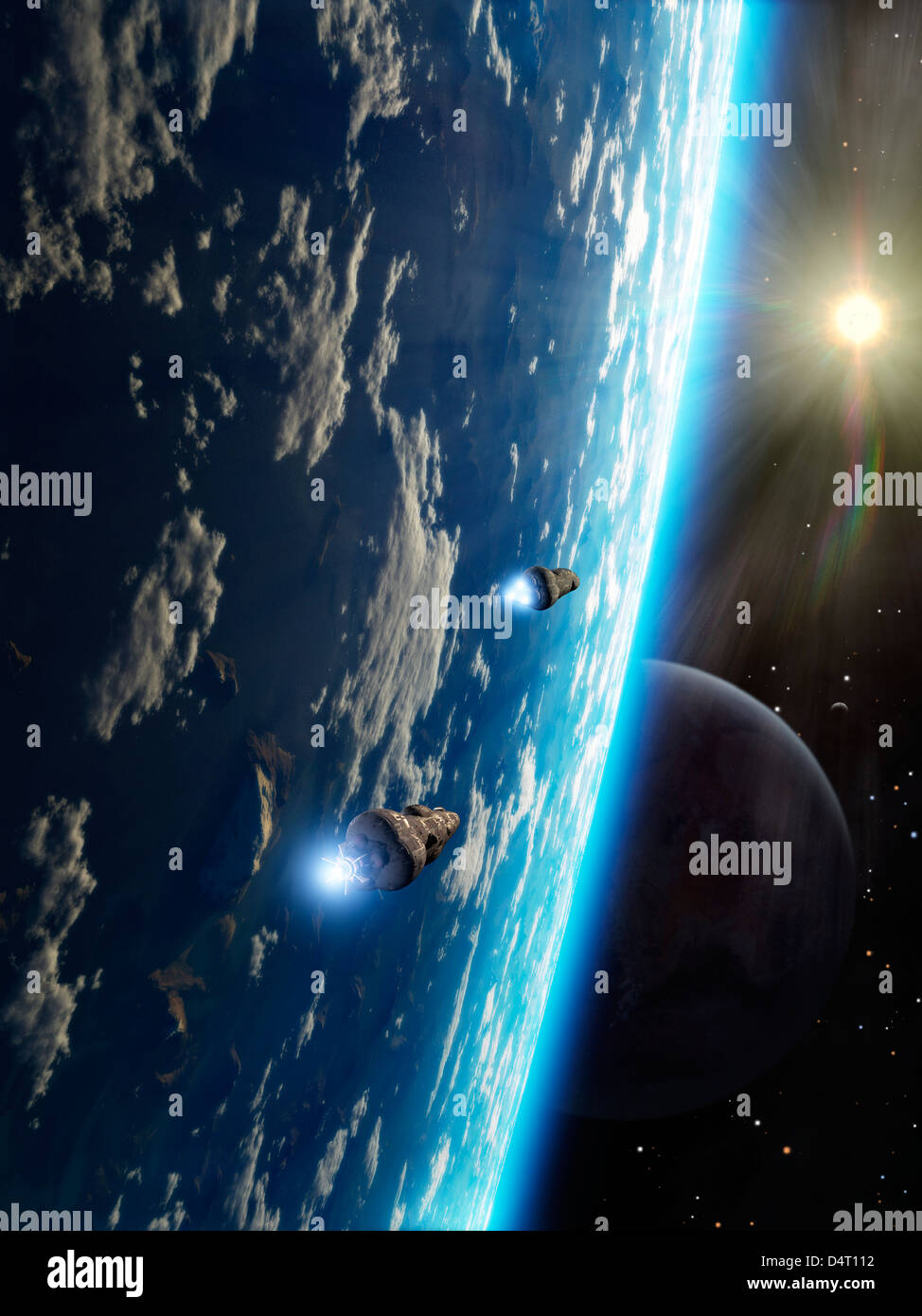 Two survey craft orbit a terrestrial type planet, still unnamed, as ...