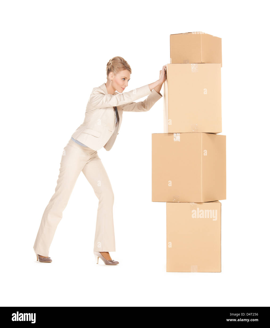 businesswoman moving big boxes Stock Photo - Alamy