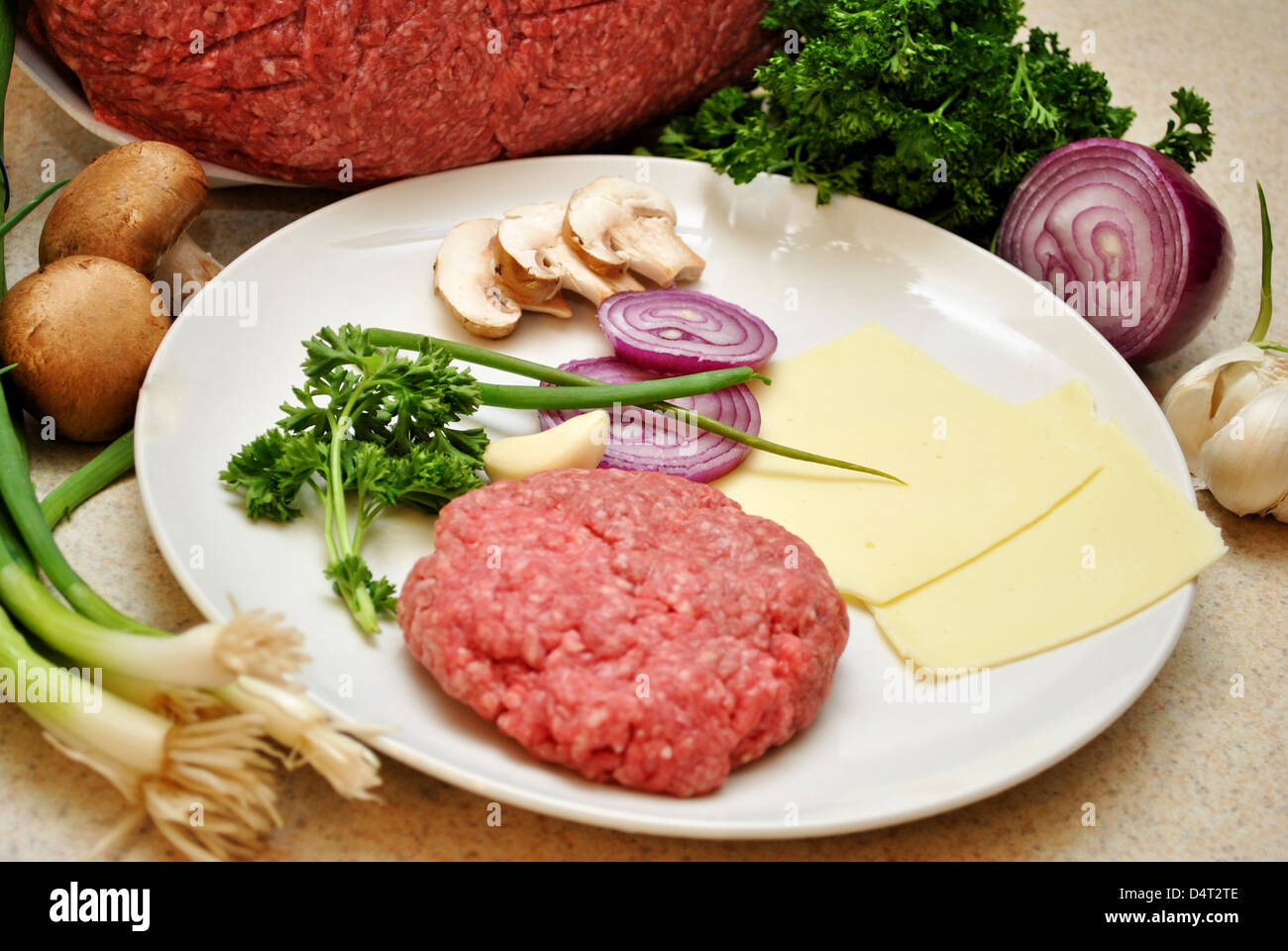 Delicious Mouth Watering Cheeseburger Ingredients Stock Photo - Alamy