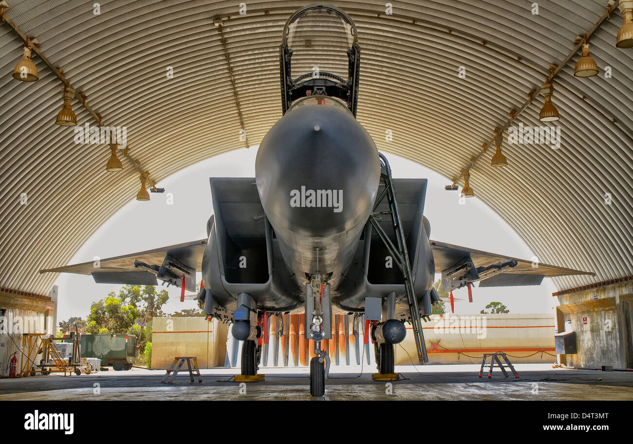 An F-15I Ra'am parked in the hangar at Hatzerim Air Base, Israel Stock ...