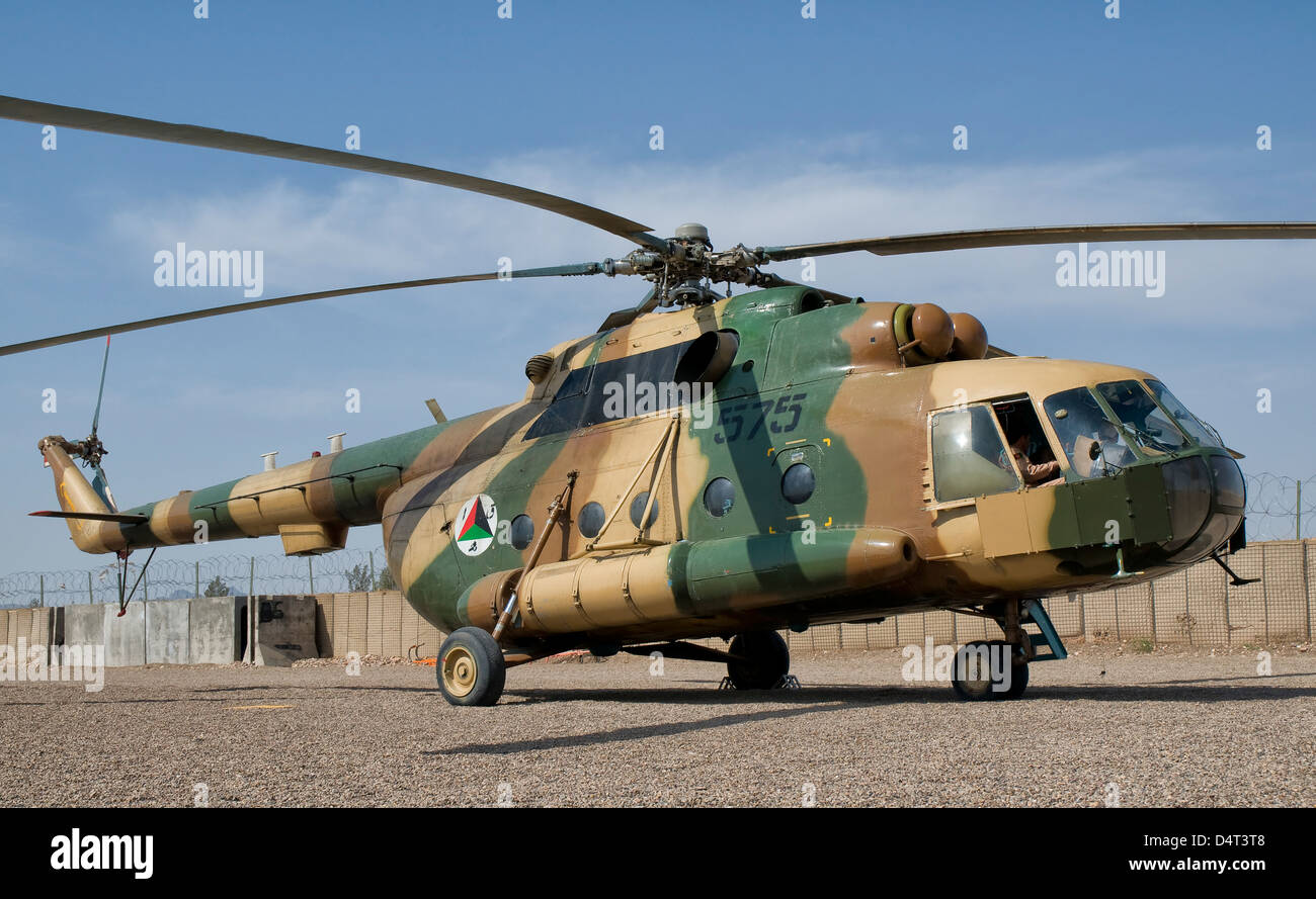 An Afghan Air Force MI-17 helicopter on the ramp at Shindand Air Base ...