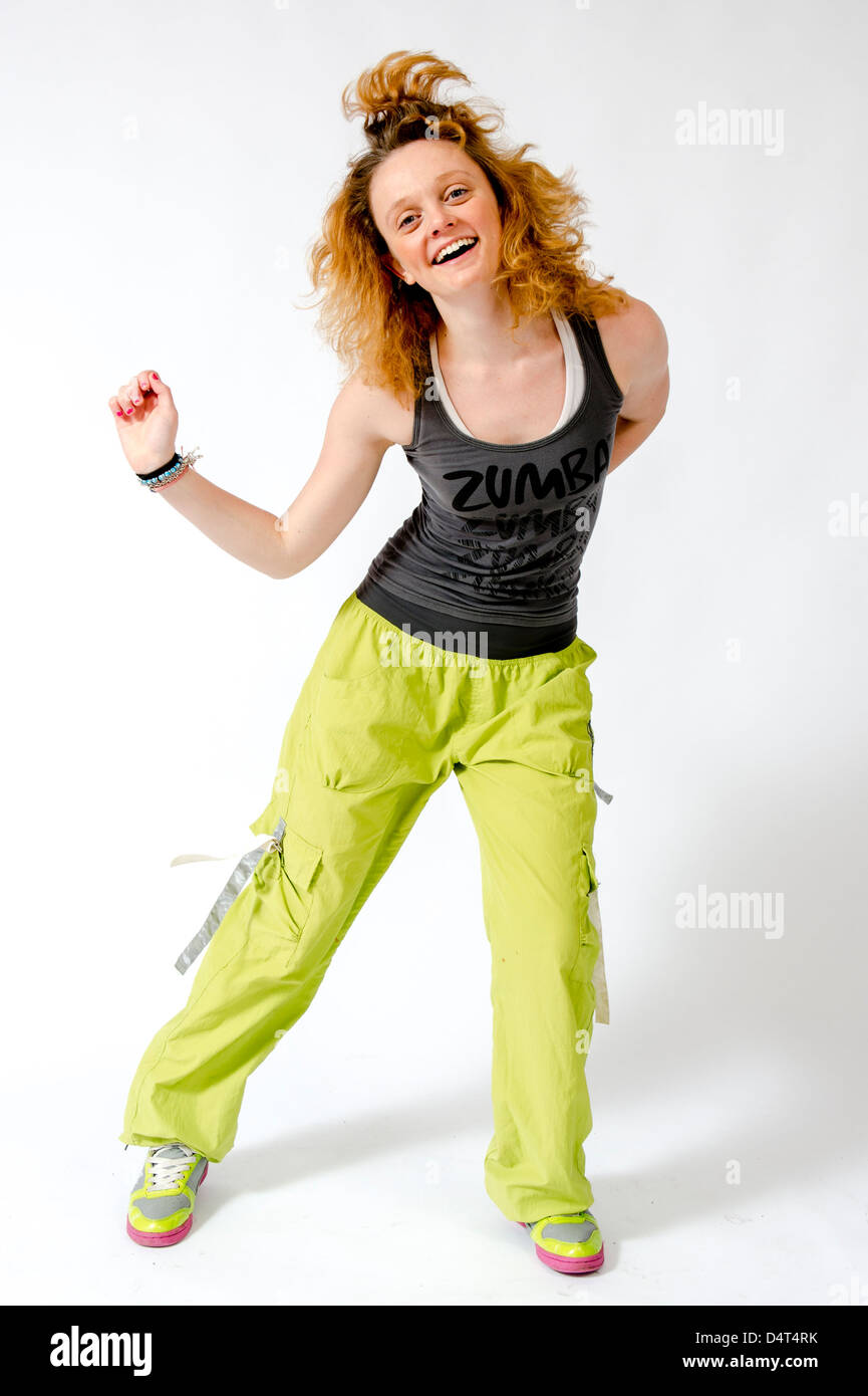 A young woman Zumba dance instructor tutor fitness keep fit teacher UK ...