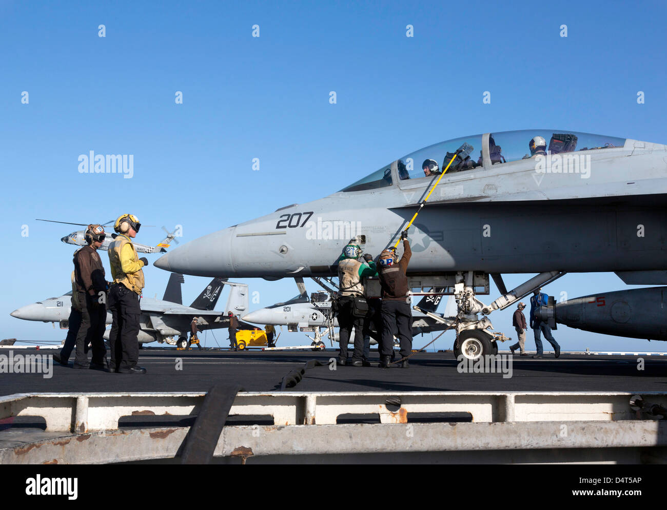 An F/A-18F Super Hornet during flight operations on USS Dwight D ...
