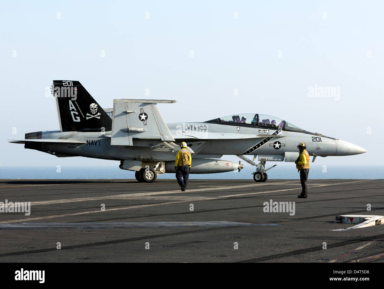 An F/A-18F Super Hornet during flight operations on USS Dwight D ...