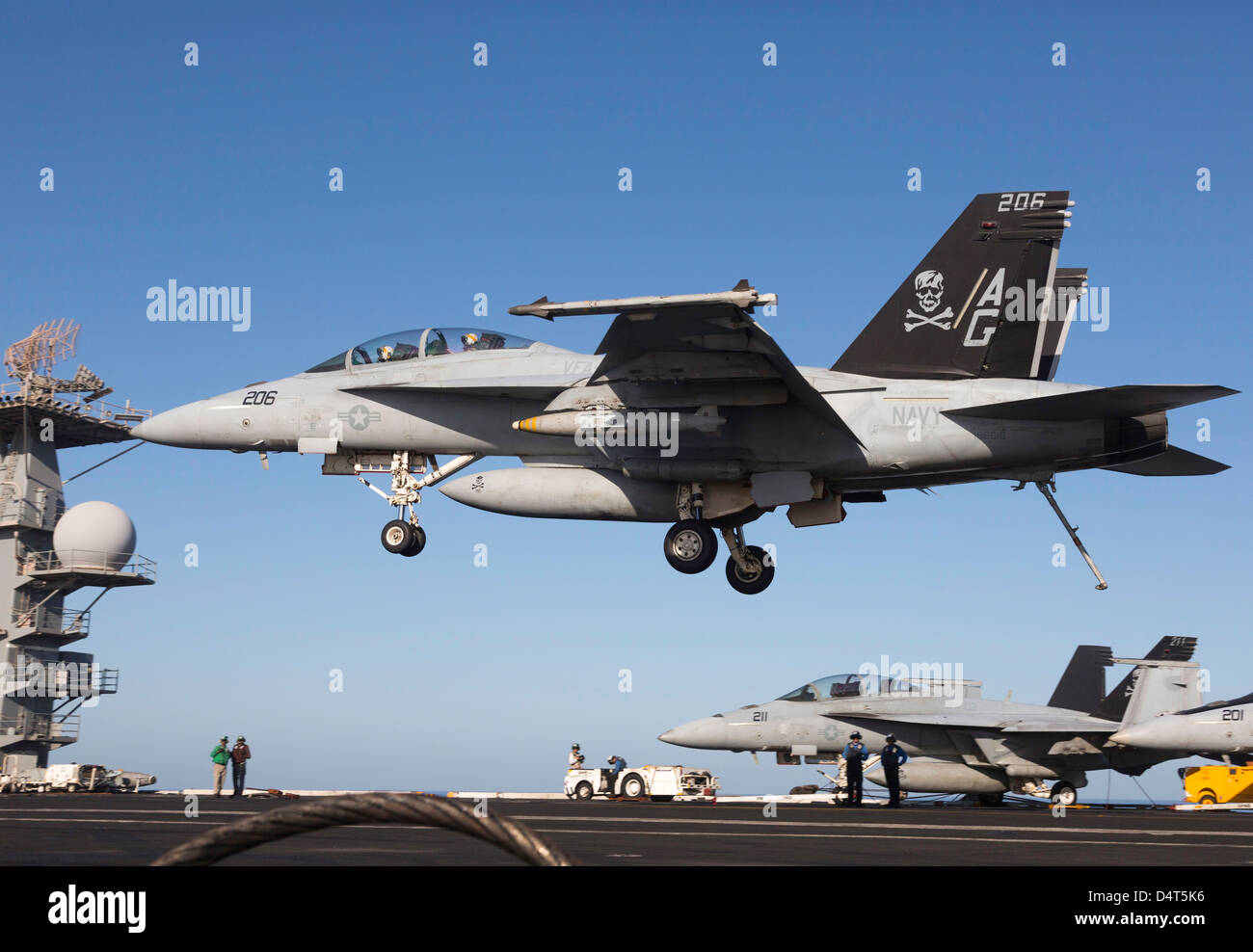 An F/A-18F Super Hornet during flight operations on USS Dwight D ...