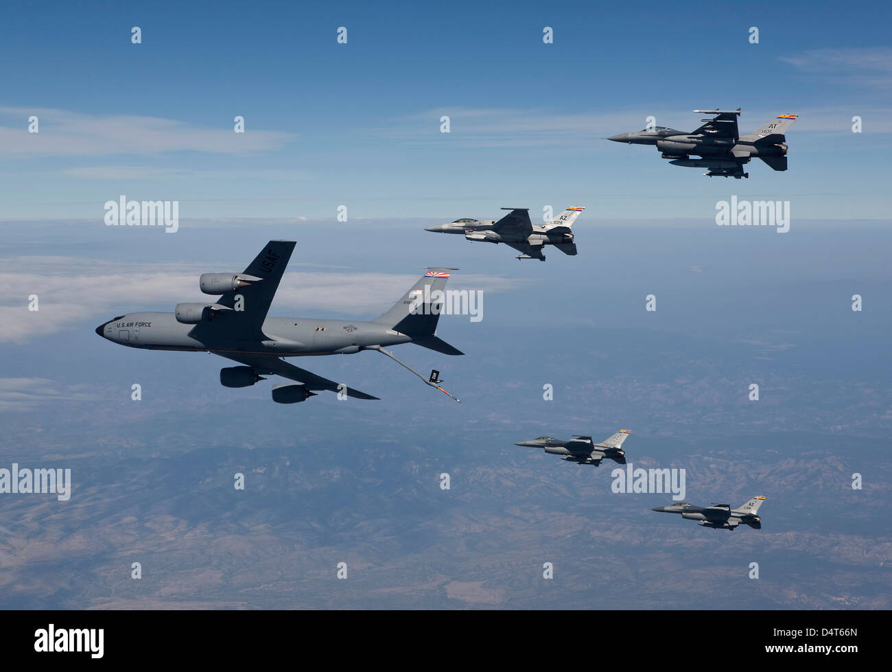 Four F-16's and a KC-135 from the Arizona Air National Guard fly in ...