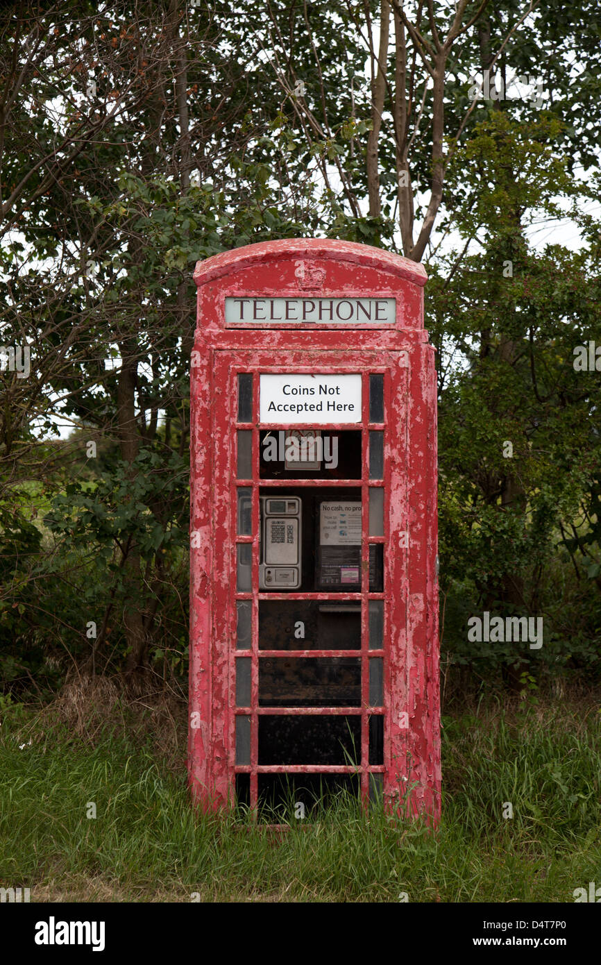 North Somercotes, United Kingdom, old red telephone box Stock Photo - Alamy