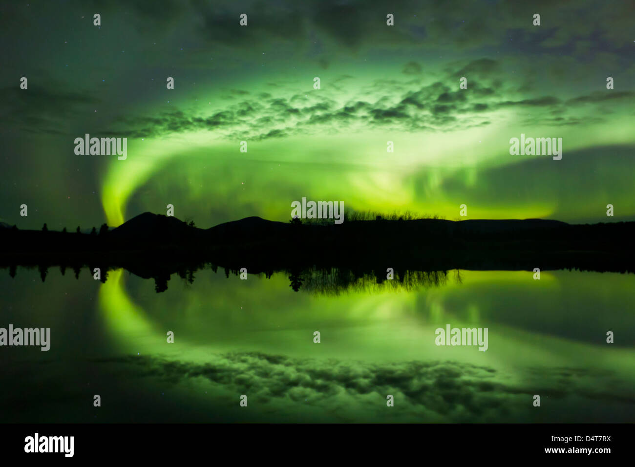 Aurora Borealis over Fish lake, Whitehorse, Yukon, Canada Stock Photo ...