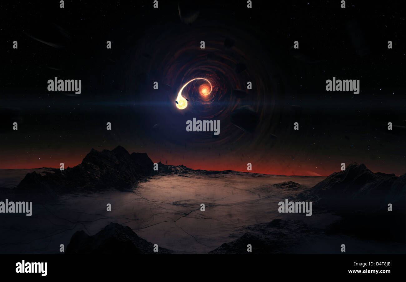 A black hole is slowly destroying an entire solar system Stock Photo ...