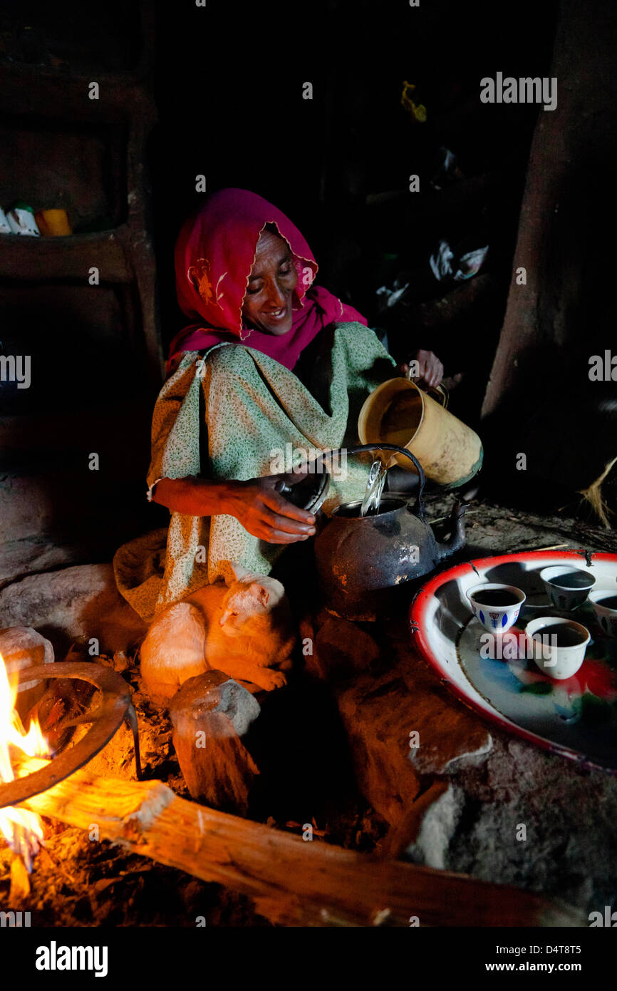 Coffee in a traditional Tukul of a peasant in the Ethiopian Highlands ...