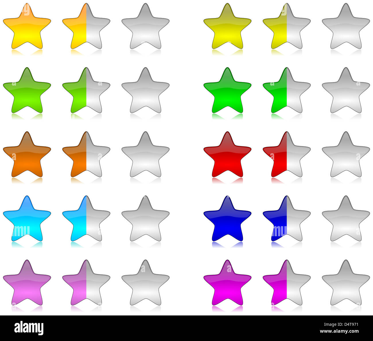 Colorful brilliant and glossy rating stars set illustration with ...