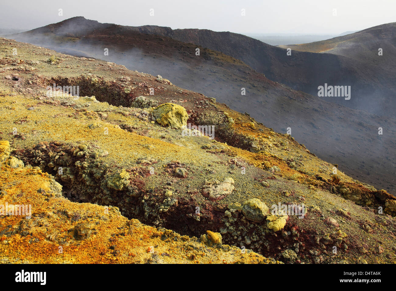 Yellow sulphurous deposits, Nyamuragira Volcano Stock Photo - Alamy