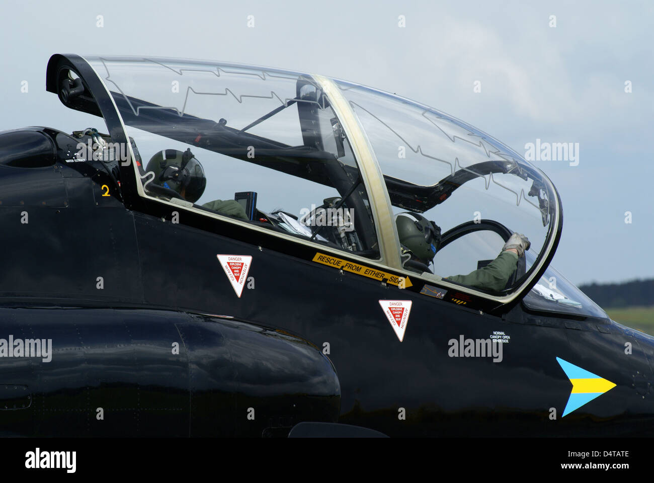 Pilots in the cockpit of a BAE Hawk T1 aircraft of the Royal Air Force ...