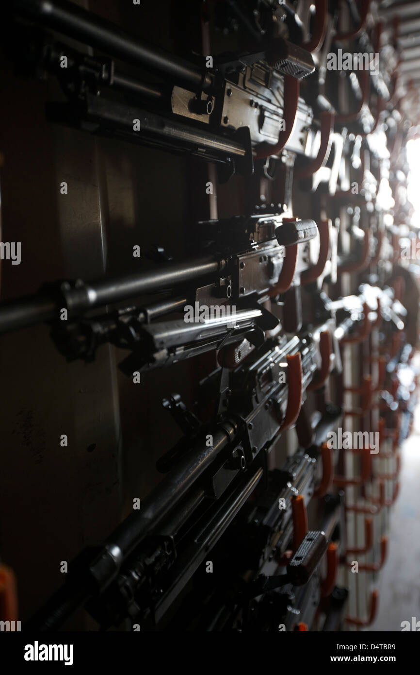 An armory of PK 7.62 mm general-purpose machine guns designed in the ...