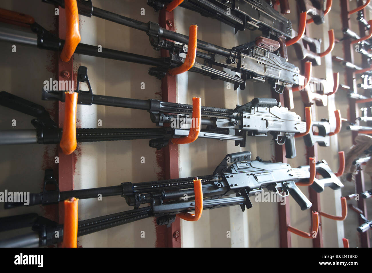 An armory of PK 7.62 mm general-purpose machine guns designed in the ...