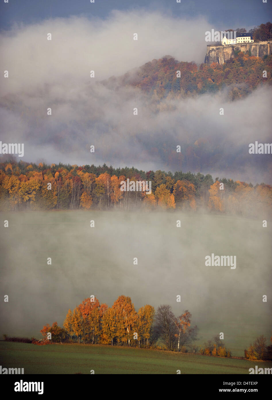The foliage shines in autumnly colours in Saxon Switzerland near ...