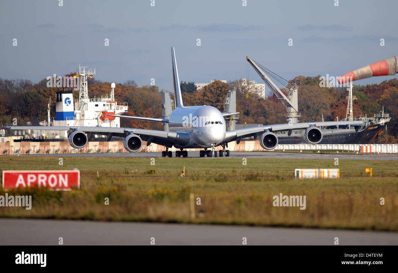 The airbus A380 of Air France KLM rolls towards the runway at the ...
