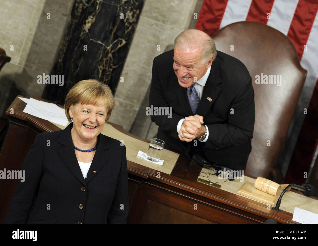German Chancellor Angela Merkel (L) and Vice President Joseph Biden ...