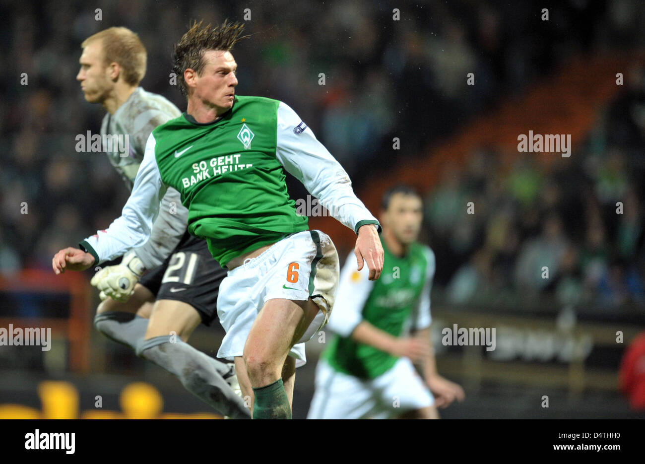Bremen?s Tim Borowski celebrates his 1-0 during the UEFA Europa League ...