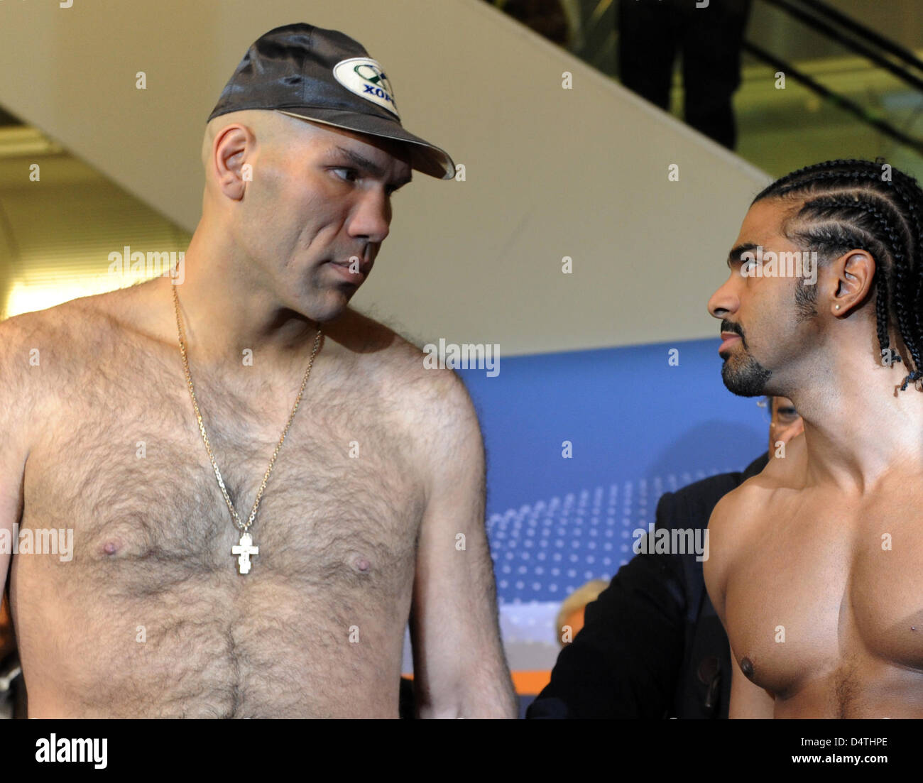 Russian WBA heavyweight champion Nikolay Valuev (L) and his British ...