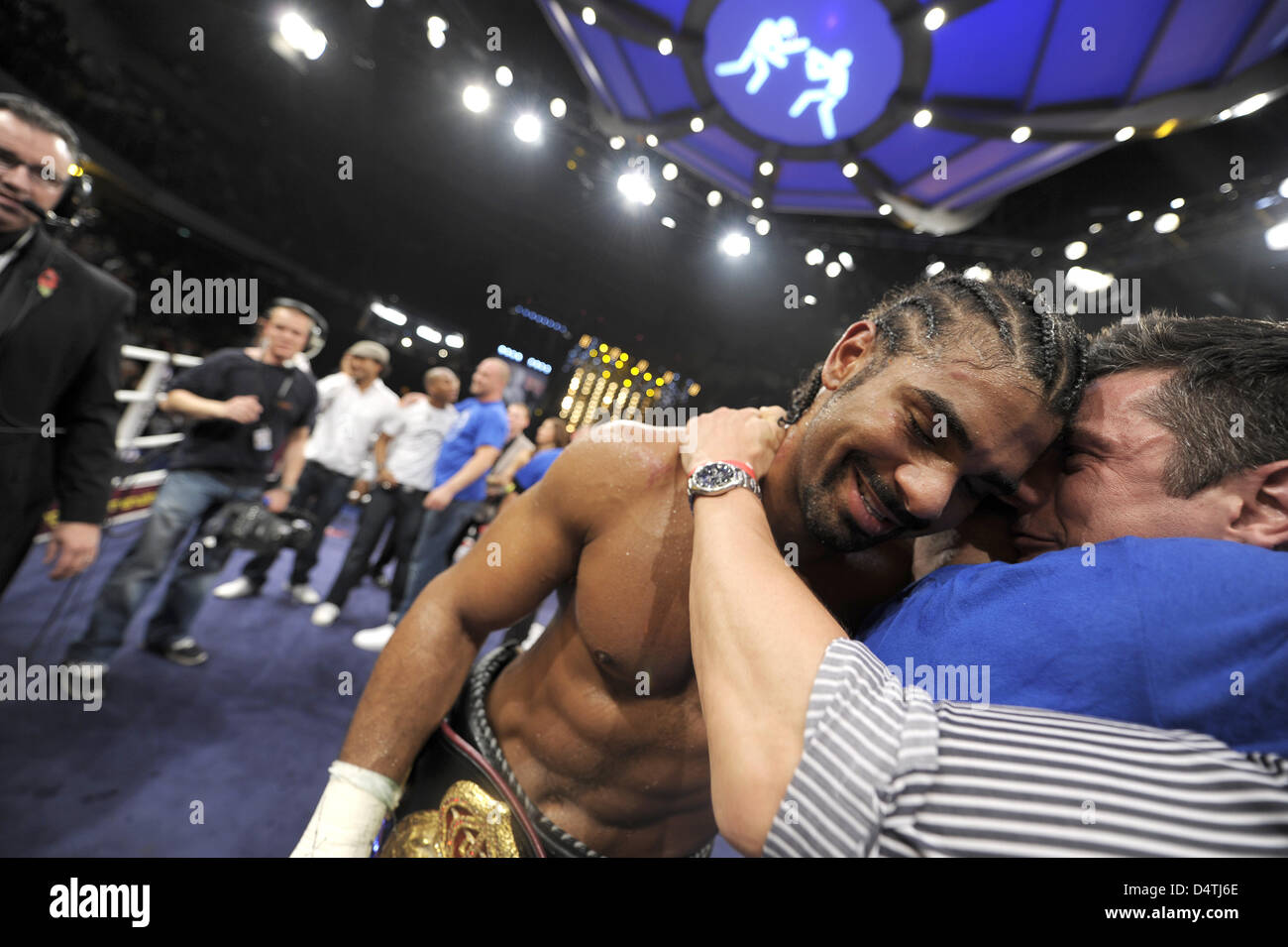 British boxer David Haye celebrates after the WBA heavyweight world ...