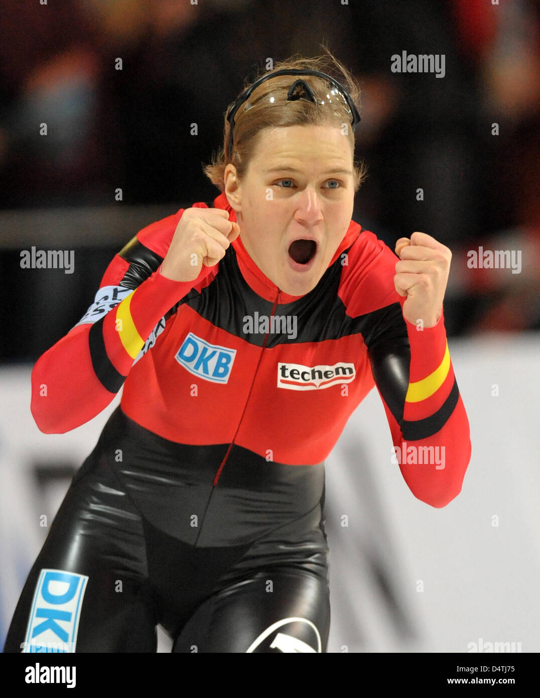 German speed skater Jenny Wolf wins the women?s 500m race at the Speed ...