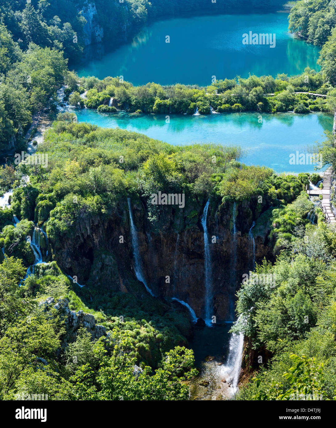 Cascade azure limpid lakes with waterfalls in Plitvice Lakes National ...