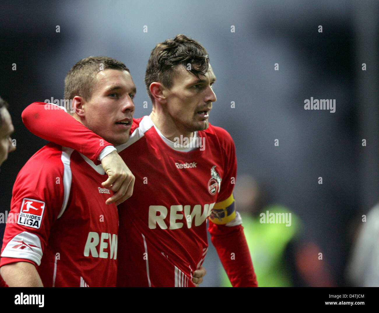 Cologne?s Milivoje Novakovic (R) cheers with his teammate Lukas ...