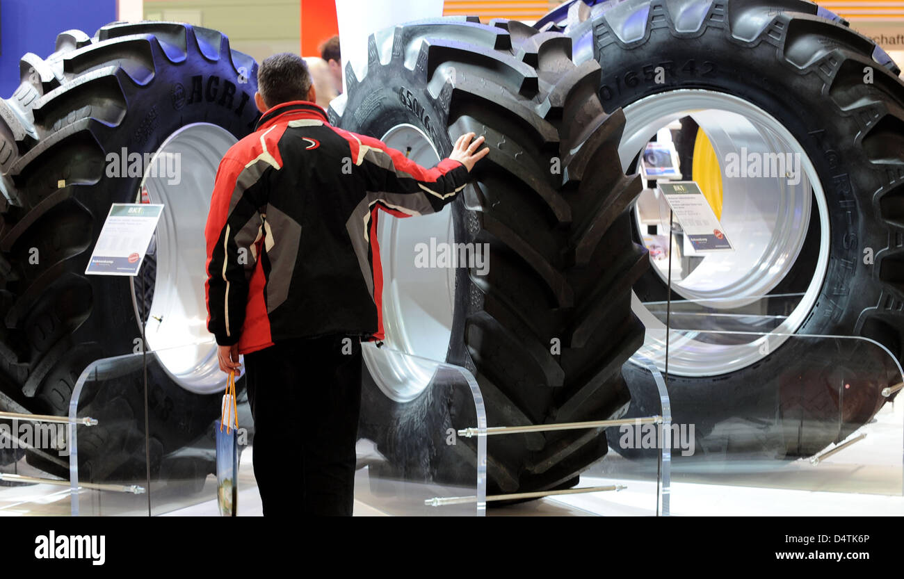 Tractor tyres by BKT are presented at the agricultural technology trade ...