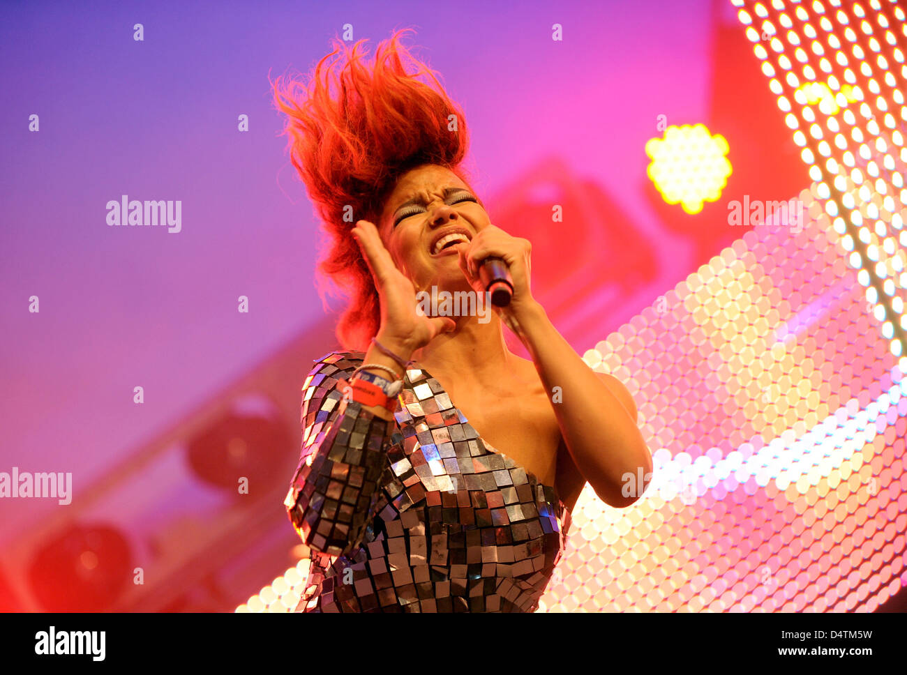 Durtch singer Eva Simons performs at the HVB youth meeting in Munich ...