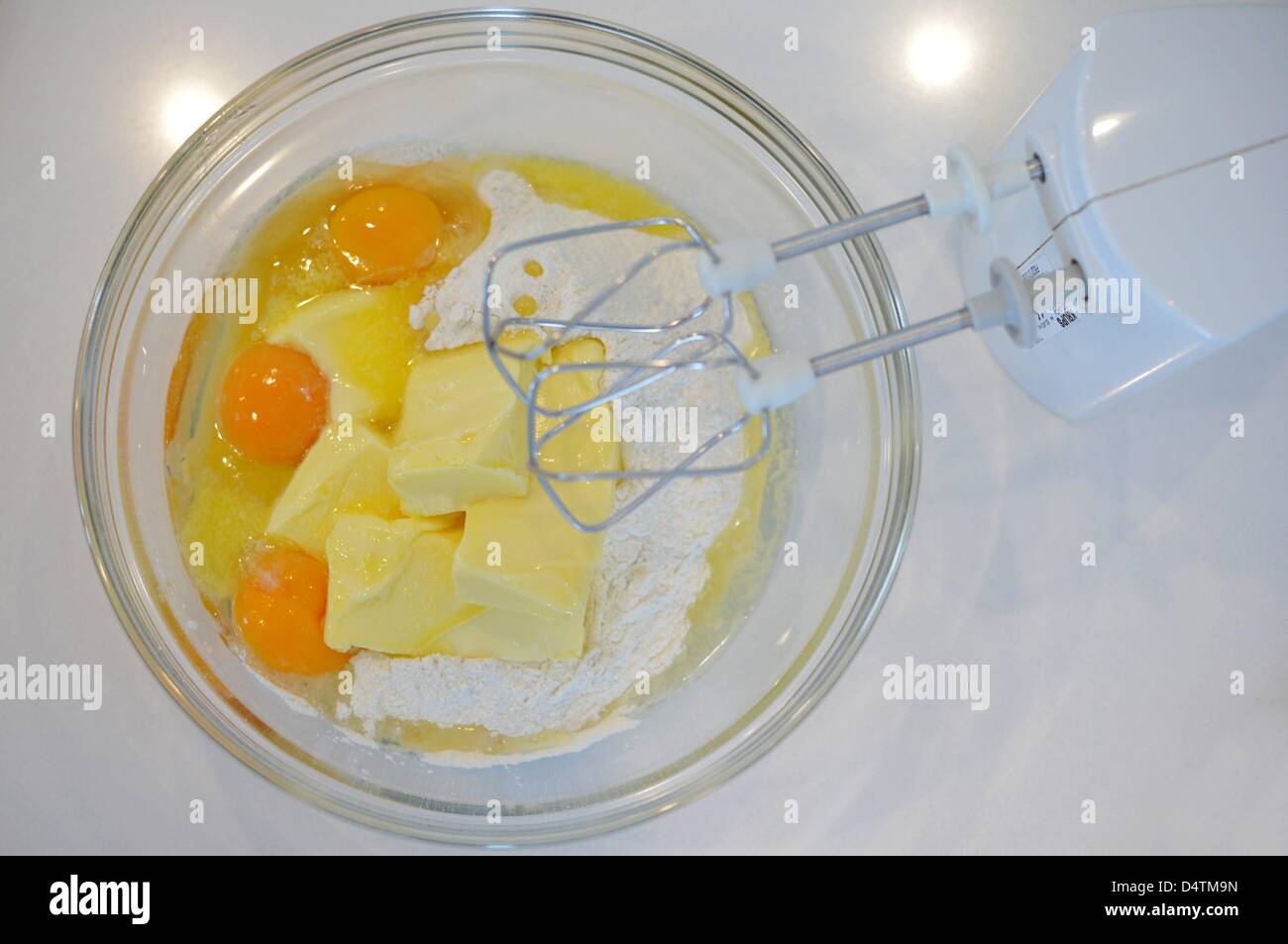 Baking utensils to prepare a cake in a kitchen. Photo: Frank May Stock ...