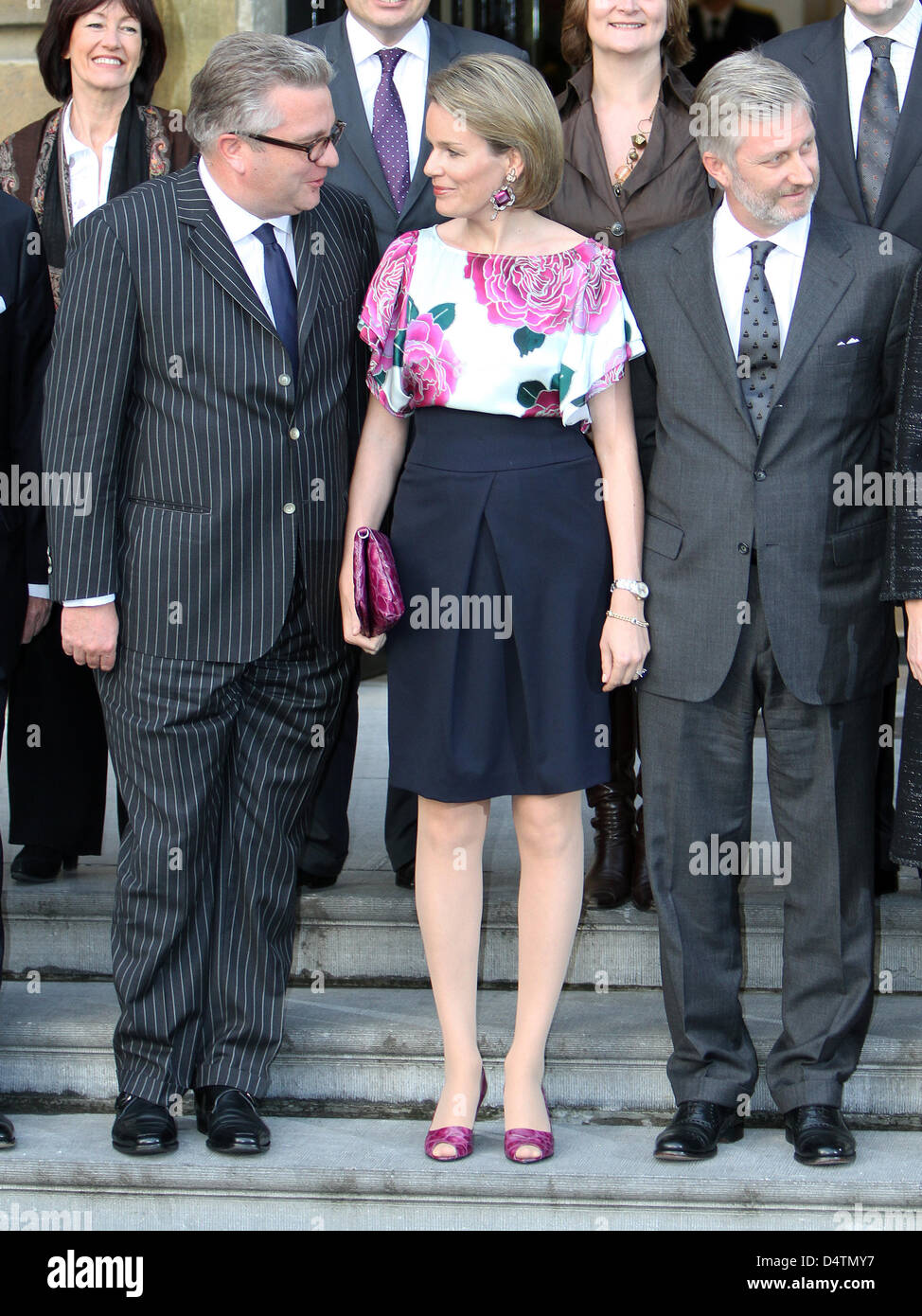 Crown Prince Philippe of Belgium (R), Crown Princess Mathilde and ...