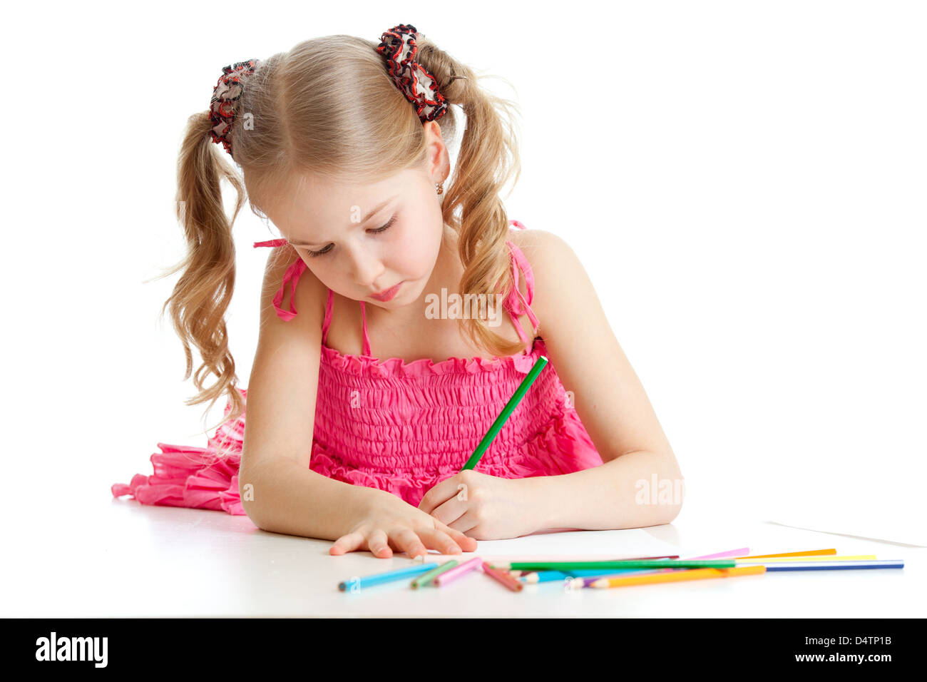 girl drawing a picture with color pencils Stock Photo - Alamy