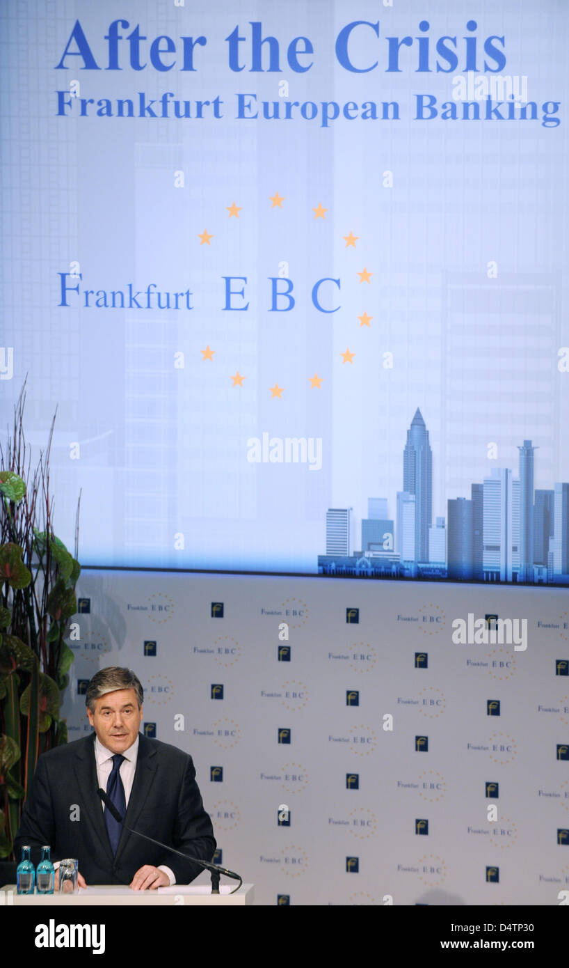 Josef Ackermann, CEO of Deutsche Bank, delivers a speech during the ...