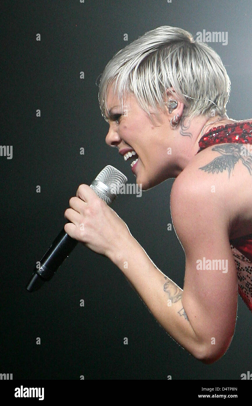 US pop singer pop singer Pink performs during a concert at ?Festhalle ...