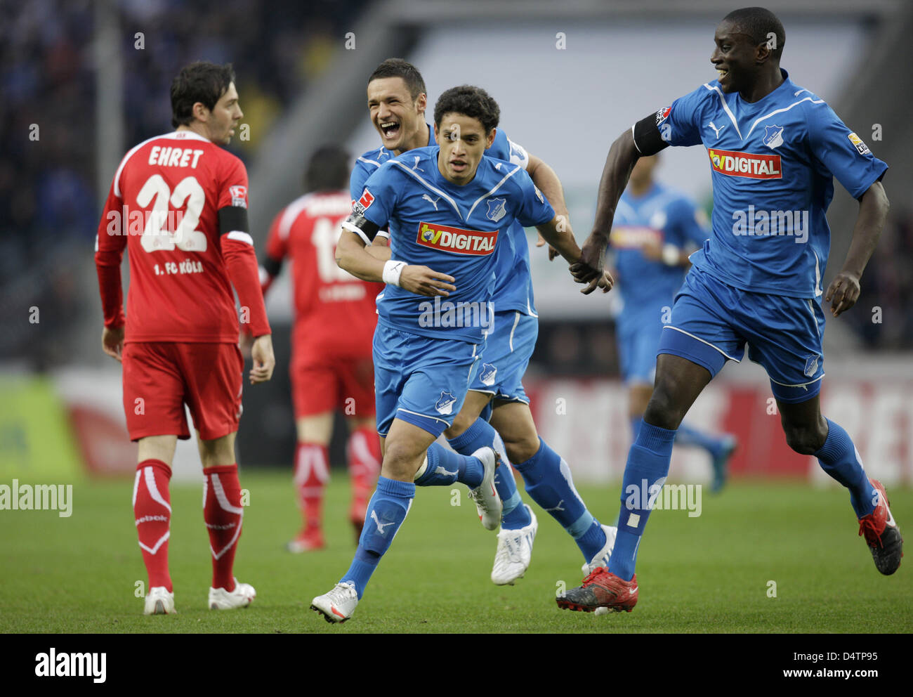 Hoffenheims Sejad Salihovic (2L-R), scorer Carlos Eduardo and Demba Ba ...