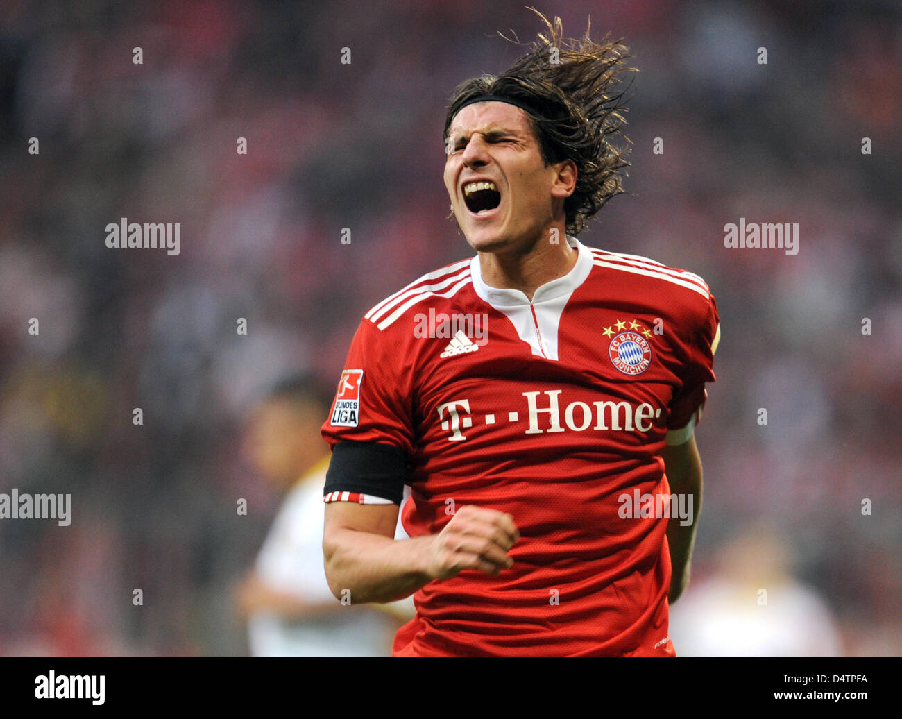 Bayern Munich?s Mario Gomez celebrates his 1-0 score during the German ...