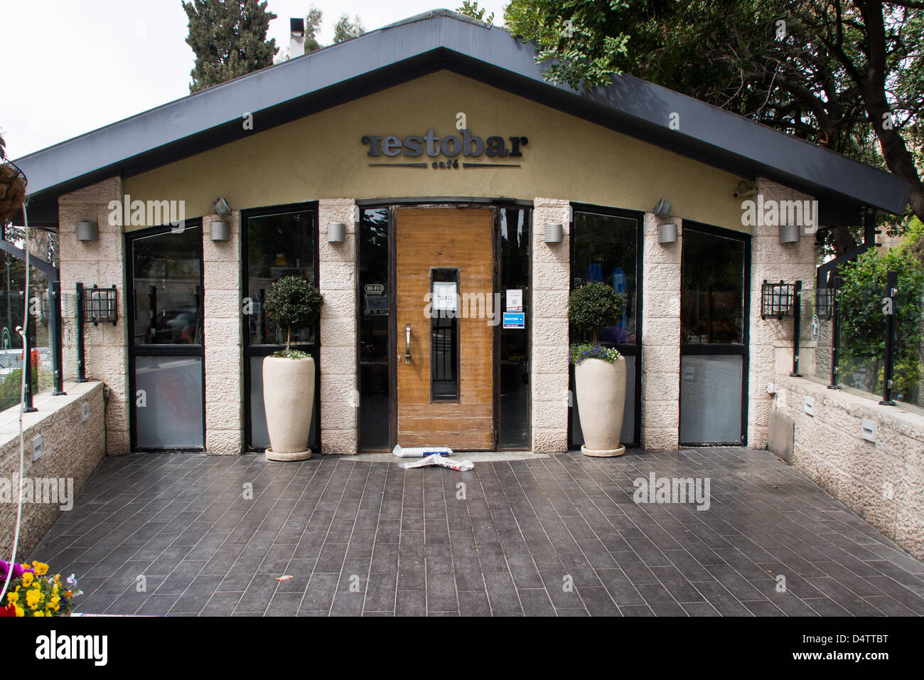 A Hebrew sign notifies customers the Restobar is closed. Shachar Levi ...