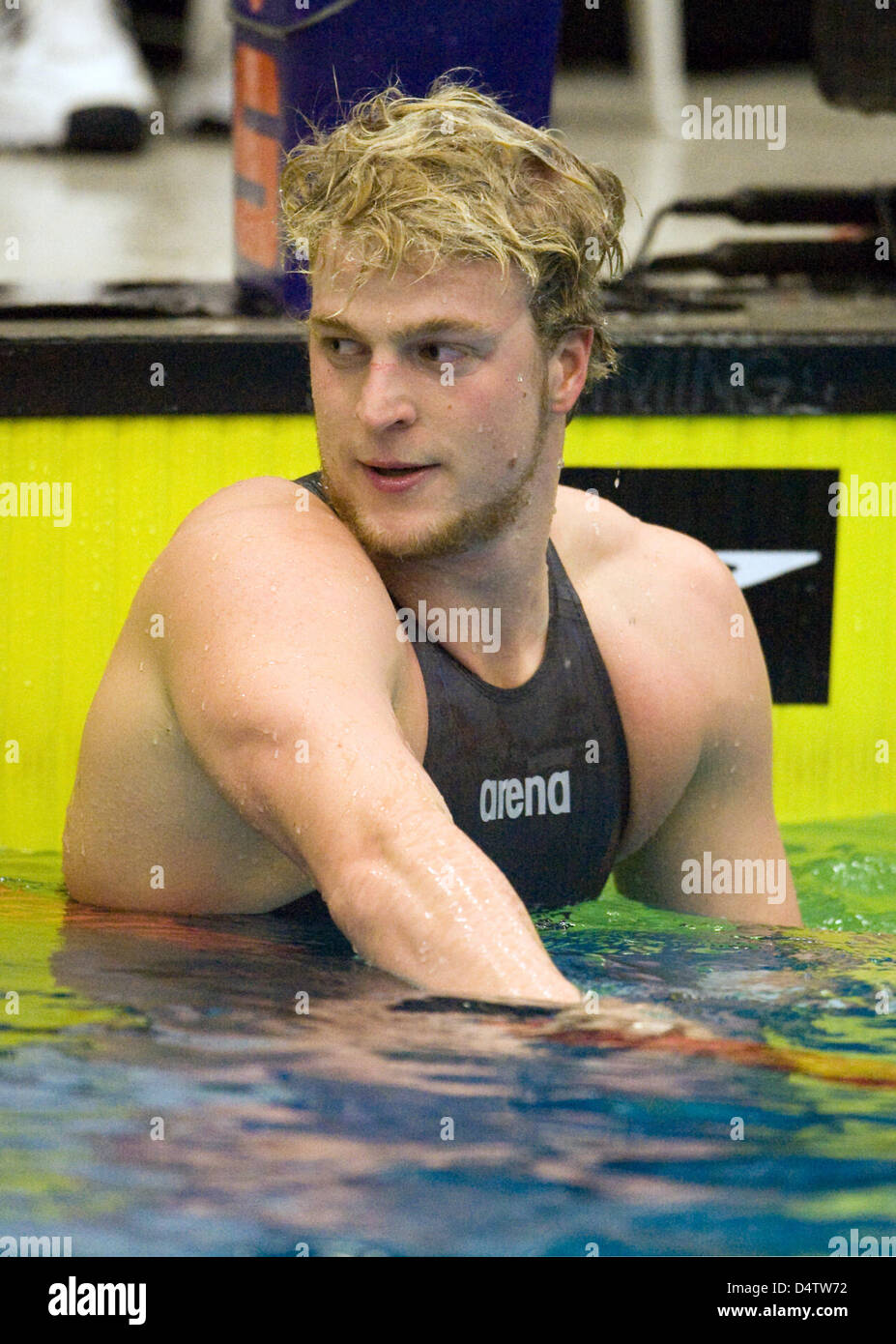 German swimmer Steffen Deibler cheers after his victory in the men?s ...