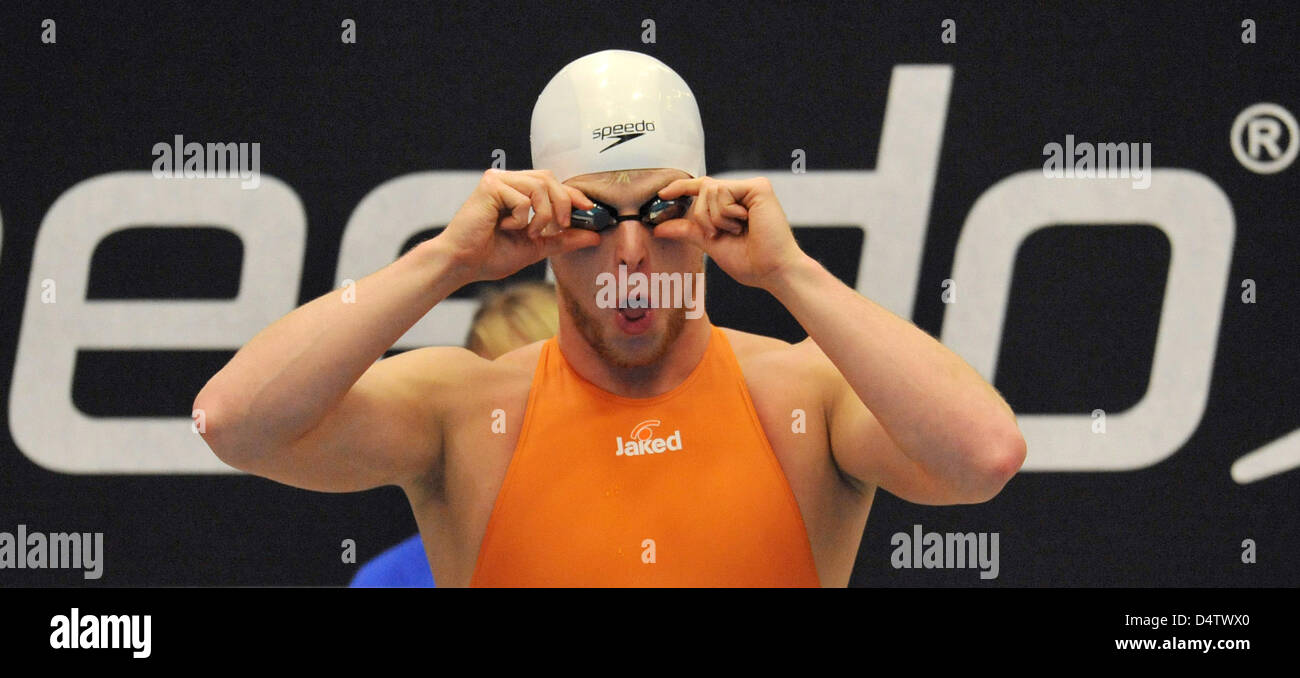 German swimmer Steffen Deibler prepares for the men's 100m freestyle ...