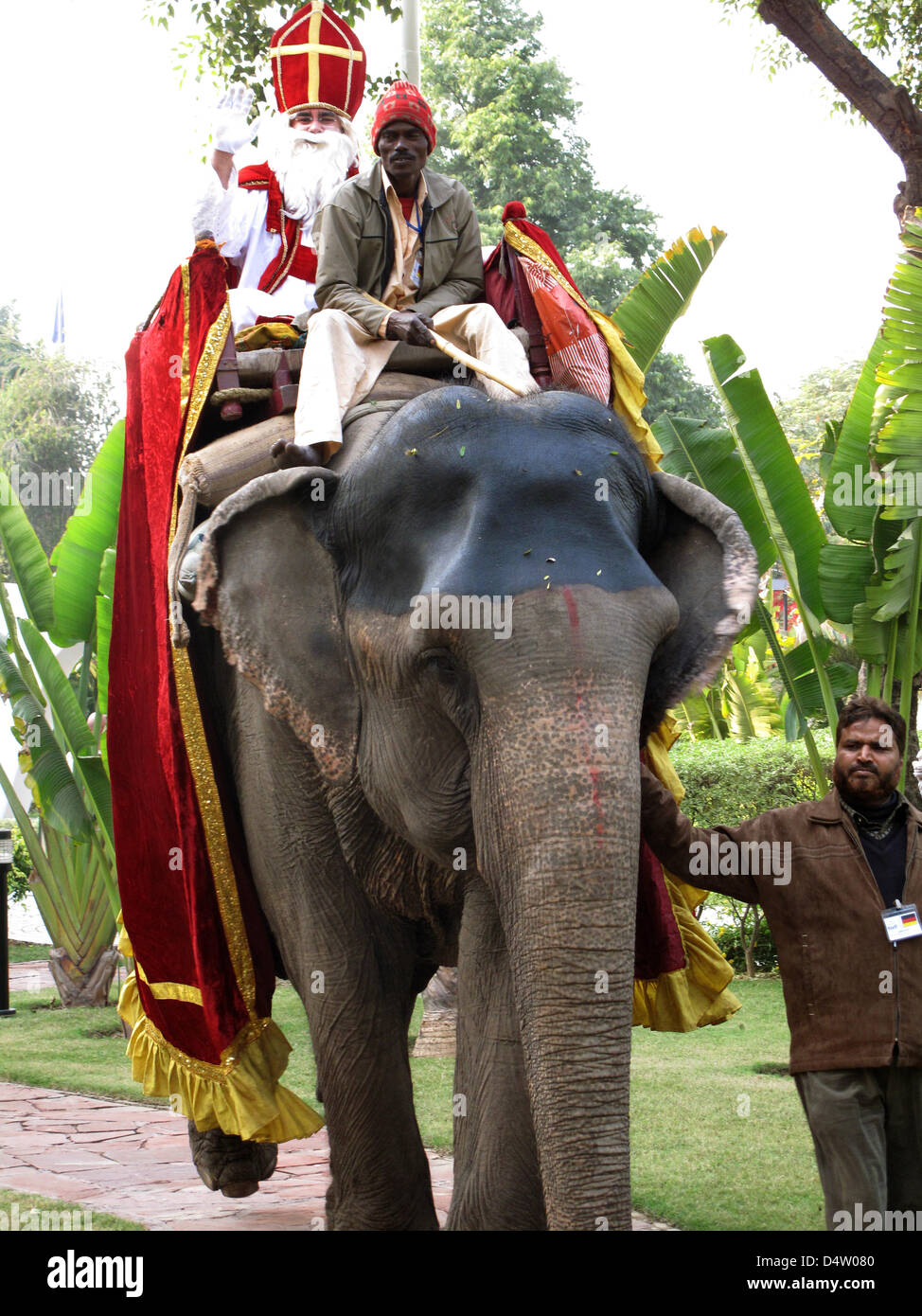 St Nicholas arrives on an elephant to the German Embassy to India in ...