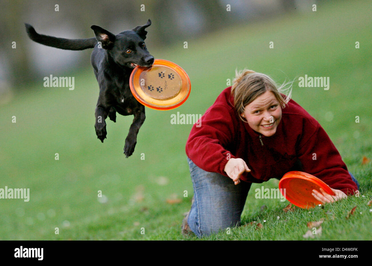 Reigning German and European dogfrisbee champion Karin Actun practices ...
