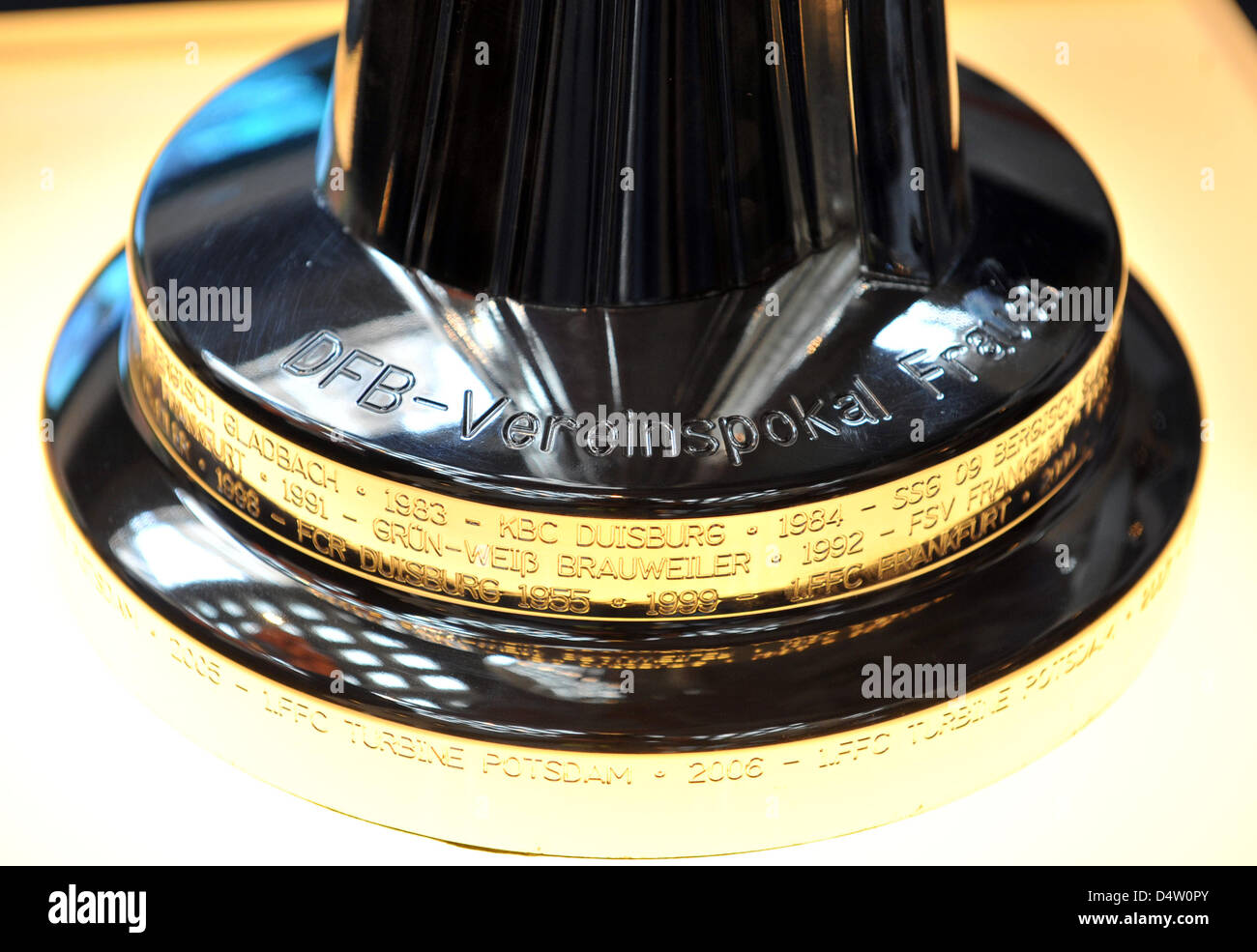 The newly designed German DFB Women's Soccer Cup trophy is unveiled at ...