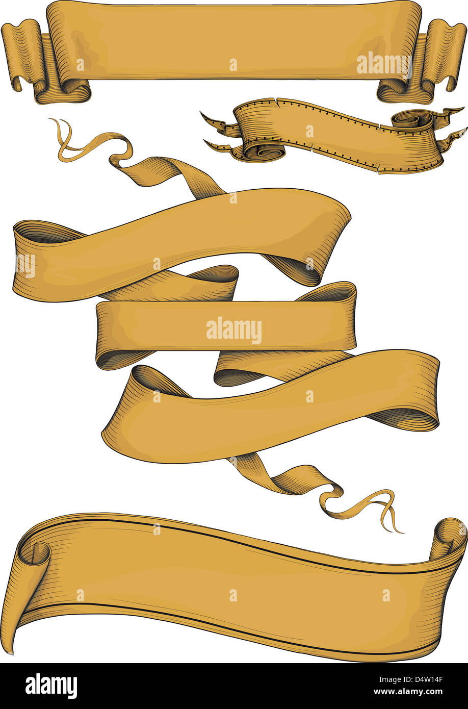 ribbon banners engraving style Stock Photo - Alamy