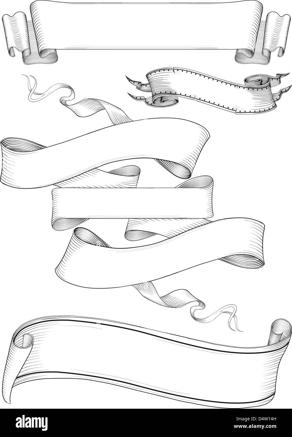 ribbon banners engraving style Stock Photo - Alamy