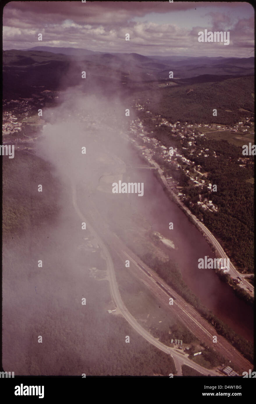 Aerial view of Rumford and the Androscoggin River, taken in June 1973 ...
